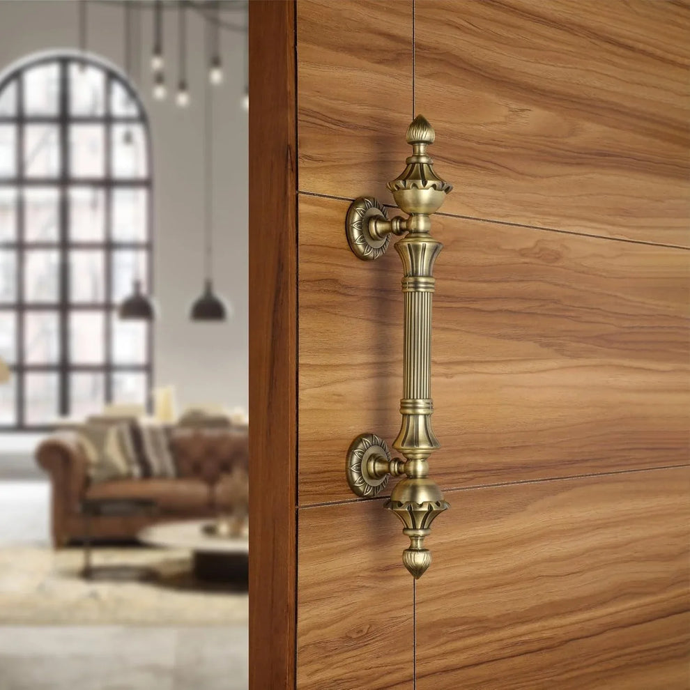 Lotus Design Luxury Zinc Gold Door Handle | Antique Main Door Pull ...