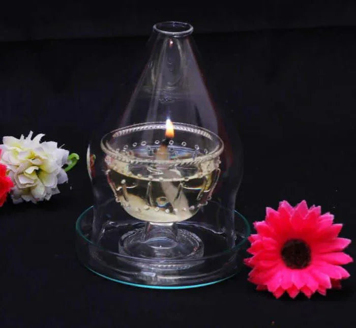 Borosilicate Glass Akhand Diya with Cover – ArtyCraftz