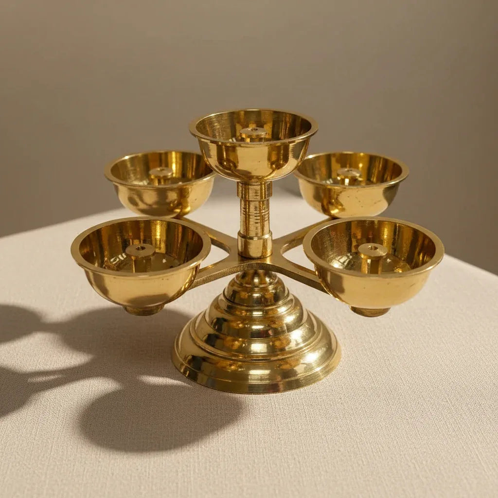 Buy Brass Panchadeepam Oil Lamp – 5 Wick Brass Diya for Pooja Room ...