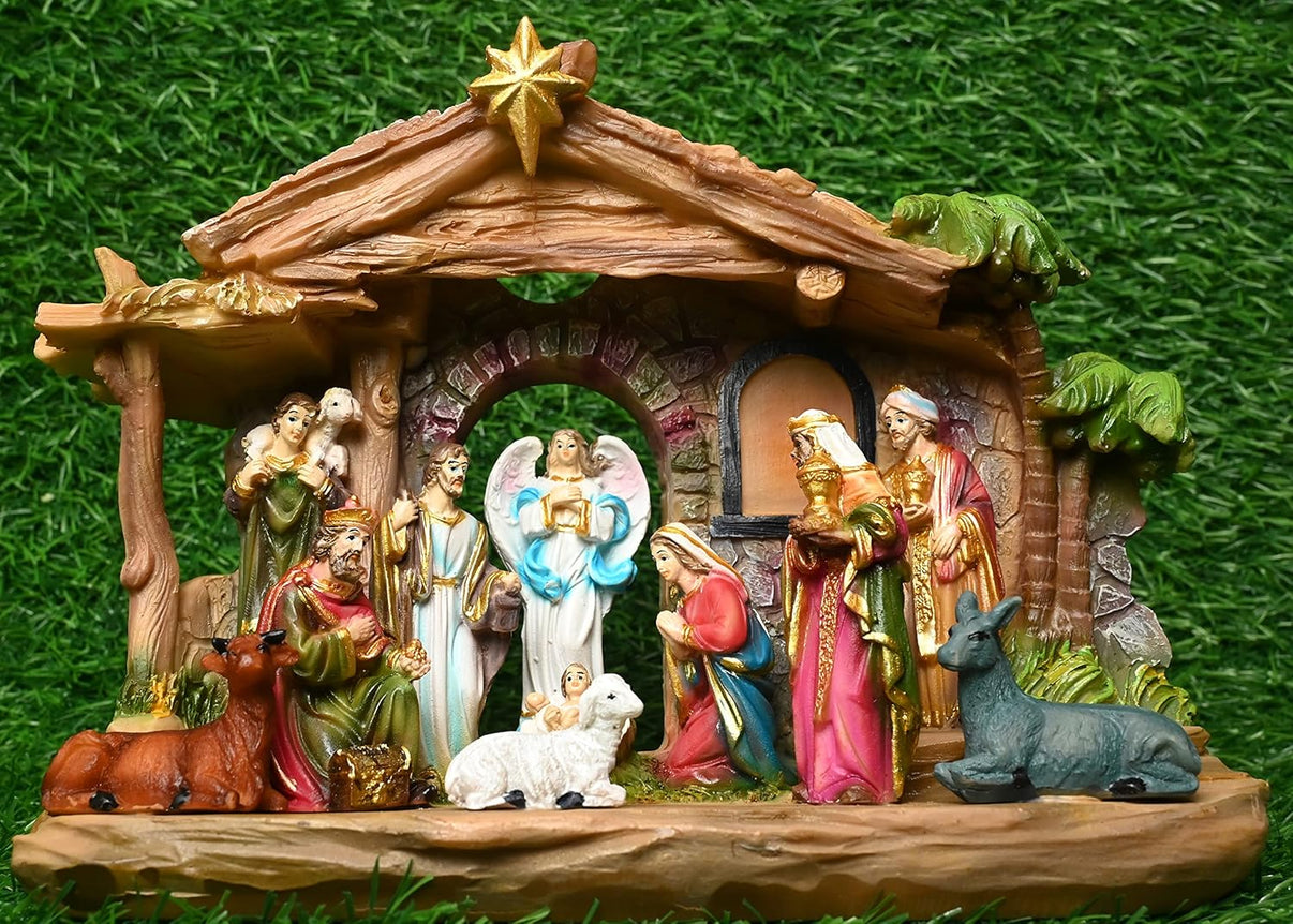 Buy Christmas Nativity Scene Set with Stable & Figures for Home Decor ...