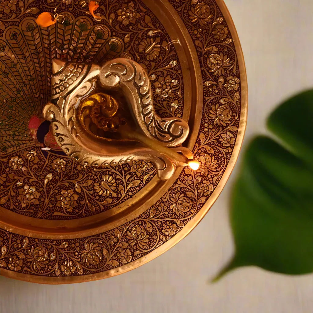 Conchshell Shaped Brass Diya – Handcrafted Shankh Brass Oil Lamp for ...