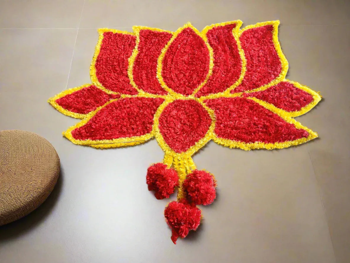 Canvas & Woolen Lotus Design Rangoli Mat – 2 Feet – ArtyCraftz