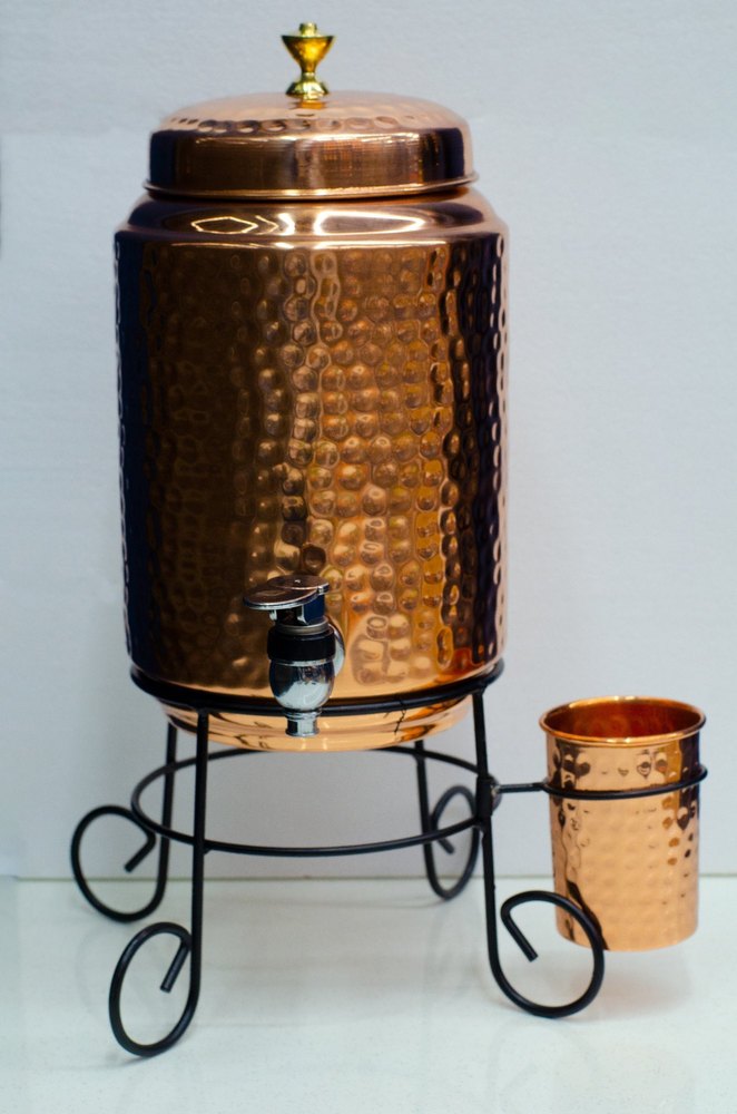 Pure Copper 5 Litre Matka Water Dispenser Jug with Tap and One Glass ...