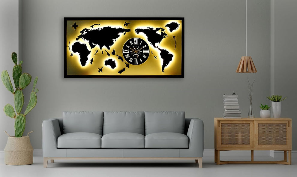 Stunning Laser-Cut World Map with Functional Clock Wall Art ...