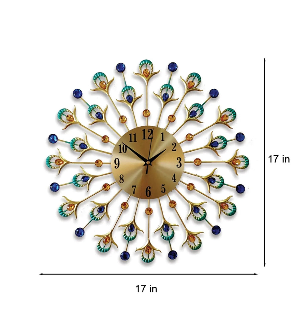 Metal Peacock Gem Stone Feather Wall Clock – ArtyCraftz